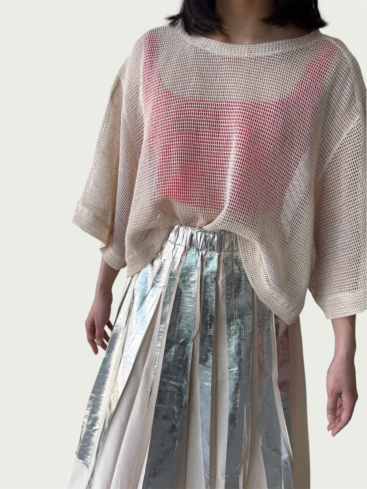 Open Geometry Net Tee in Natural Cotton– Hoi Bo