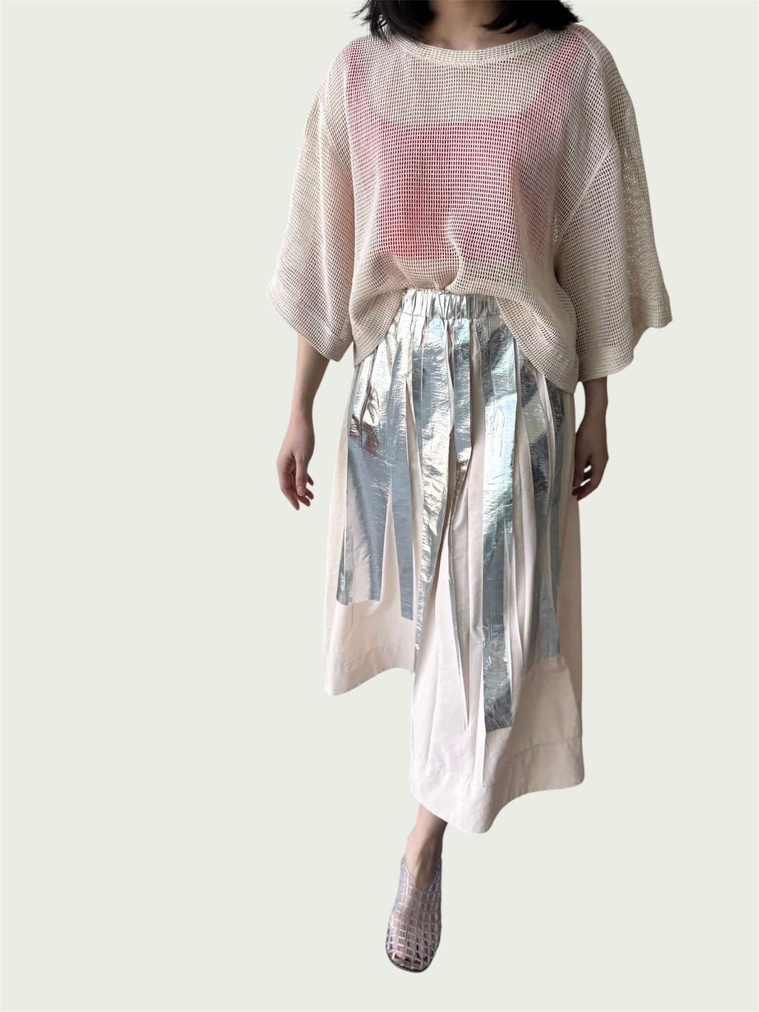 Open Geometry Net Tee in Natural Cotton– Hoi Bo