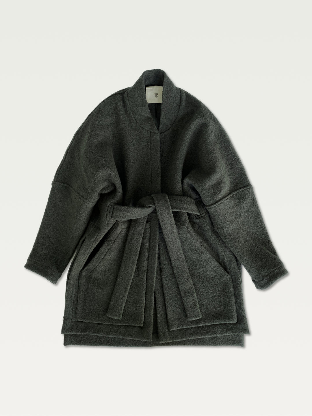 Boiled Wool A.D.C (All-day-cozy) Wrap Coat in Moss Green– Hoi Bo